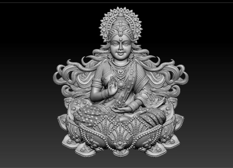 Exquisite Laxmi Mata 3D Print Model in Paper Casting for Temple Decor